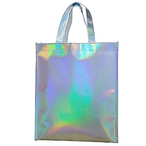 Gesodant Bling Bling Glossy Durable Reusable Medium Non-woven Gift Bag Set Of 5,Shopping Bag,Promotional Bag, Silvery (17.3"X12.6"X4")