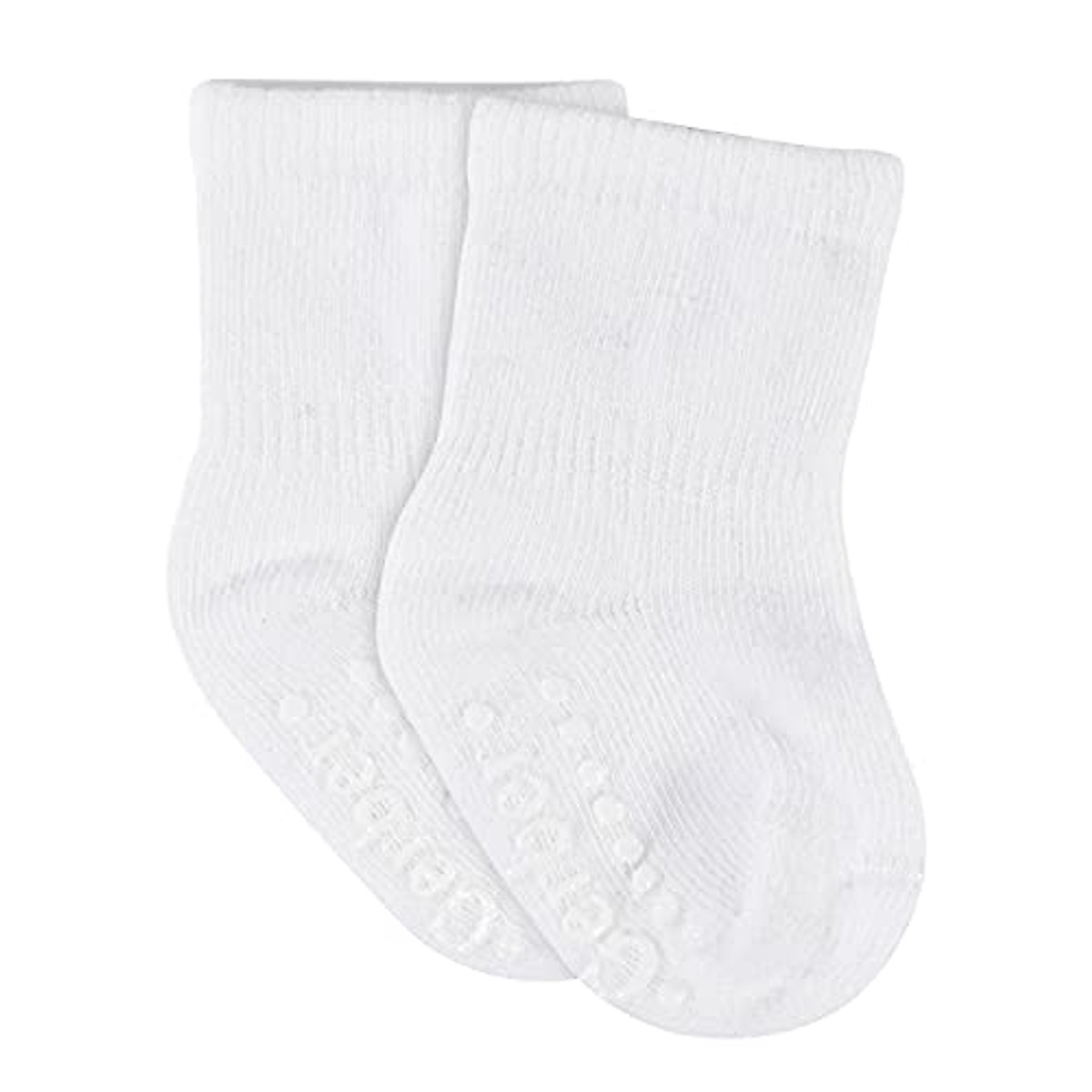 Gerber Kids' 8-Pack Wiggle-Proof Jersey Crew Socks, White, 6-12 Months