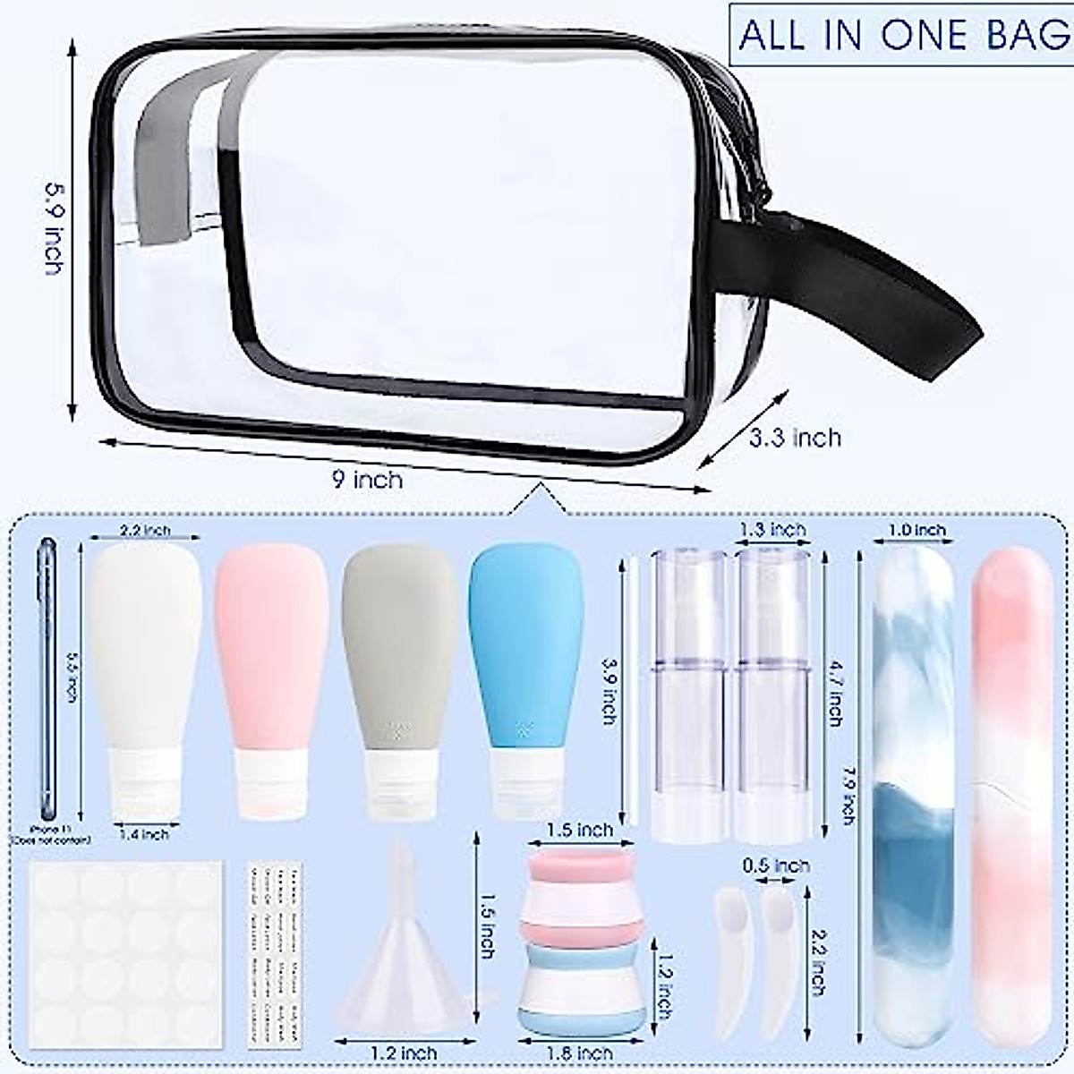 INSFIT Silicone Travel Bottles Set, 17 Pcs Travel Size Toiletries, 3oz Travel Bottles for Toiletries, Travel Accessories for Women, Airplane Travel Essentials, Travel Containers for Toiletries