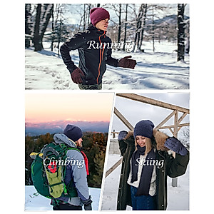 SATINIOR 6 Pieces Winter Warm Knit Beanie Hat Touchscreen Gloves Scarf Set Fleece Lining Skull Caps Neck Scarves, Navy Blue, Wine Red, One Size