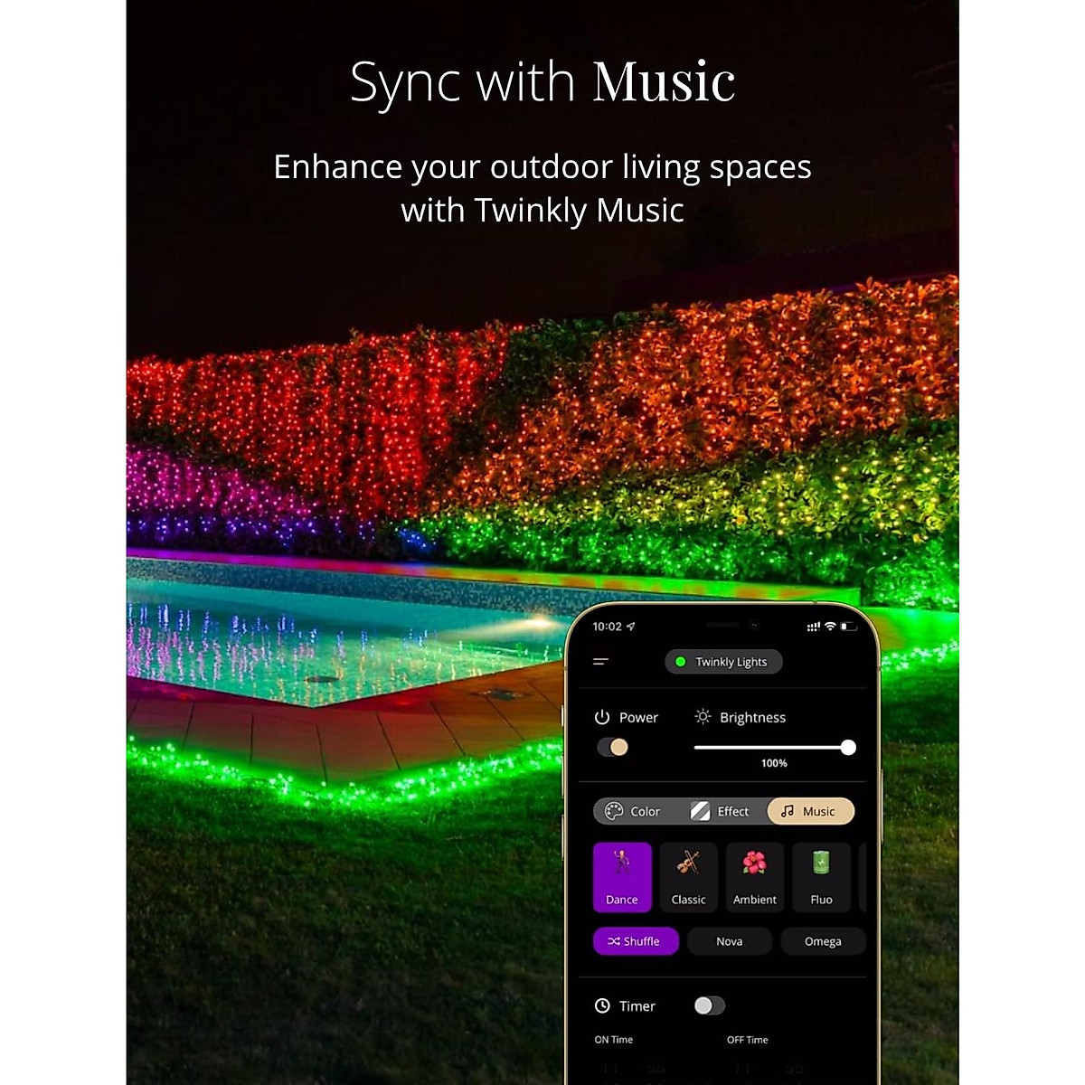 Twinkly App-Controlled 26.2ft Smart String LED Lights with 100 RGB LEDs - WiFi & Bluetooth Connectivity, Sync with Music, Indoor/Outdoor Use (IP44), Compatible with Google Assistant & Amazon Alexa