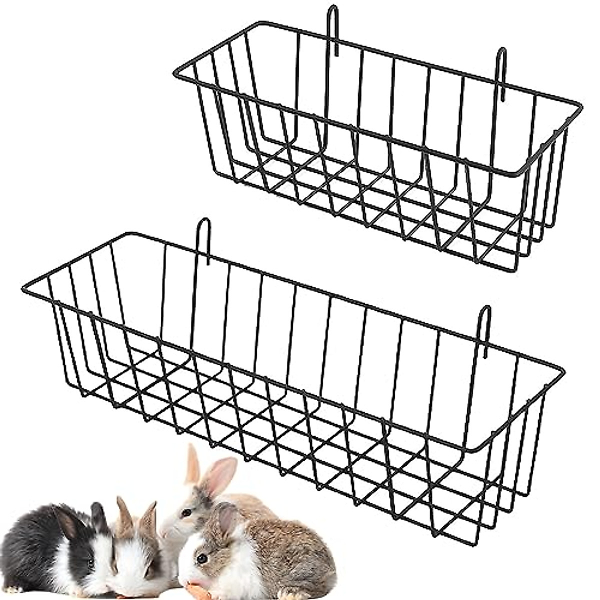 2 PCS Rabbit Hay Feeders Heavy Duty Metal Hay Holders Racks for Bunny Guinea Pig Chinchilla Cage Accessories (S+L)