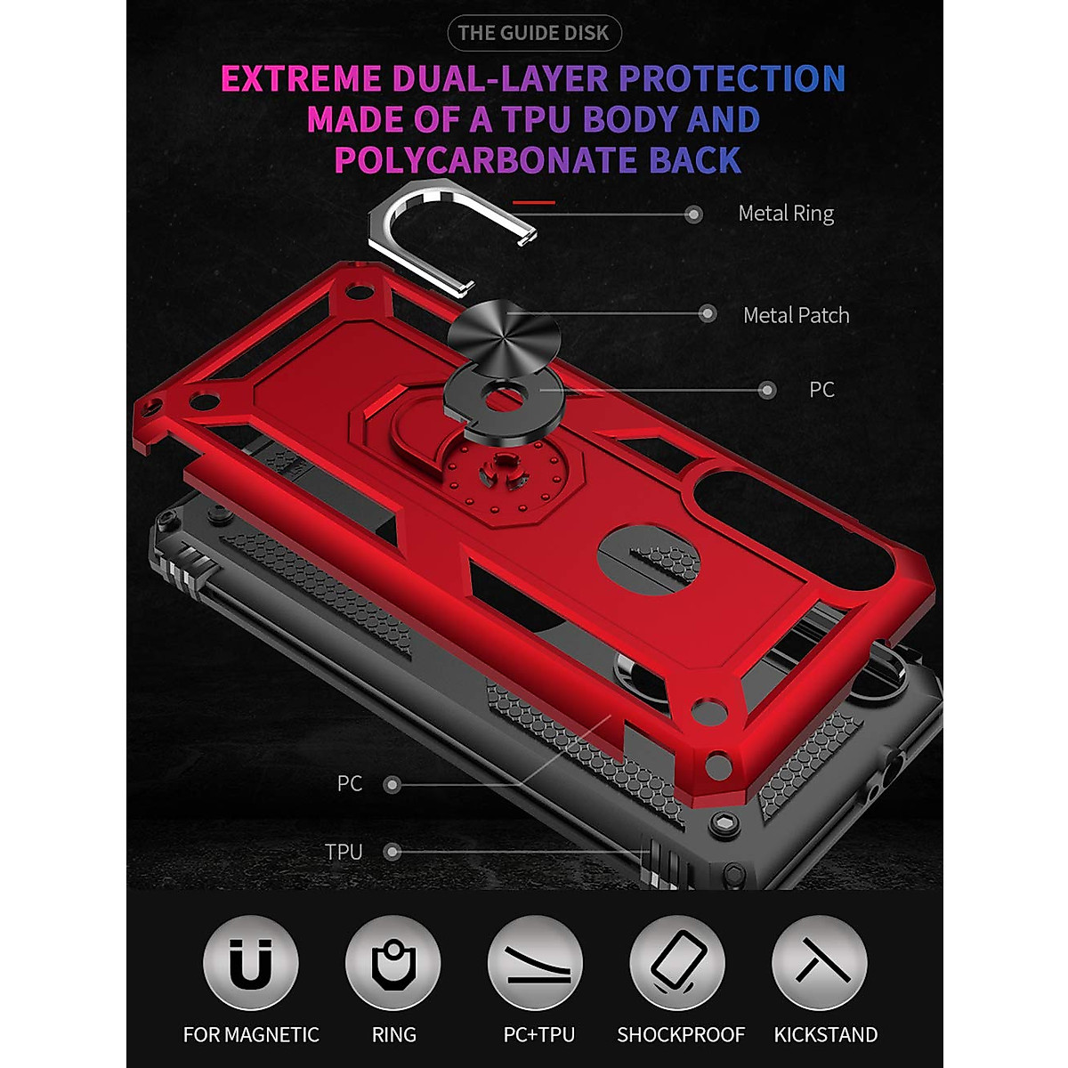 YZOK Compatible with Moto G Fast case,with HD Screen Protector,[Military Grade] Ring Car Mount Kickstand Hybrid Hard PC Soft TPU Shockproof Protective Case for Motorola Moto G Fast (Red)