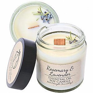 Rosemary & Lavender | Hand Crafted Plant Derived Candles | 23 Hour Burn | Pure Soy Candle with Wooden Wick | Natural Essential Oil Scented Aromatherapy | Aroma for Home & Office (Rosemary & Lavender)