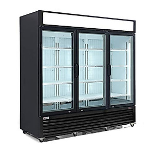Vortex Refrigeration Commercial Grade Merchandiser Freezer | 3 Self-Closing Doors | Fog Resistant Glass | 69 Cu. Ft. | 12 Adjustable Shelves | For Restaurants | 78.2” x 29.9” x 78.7" | Black