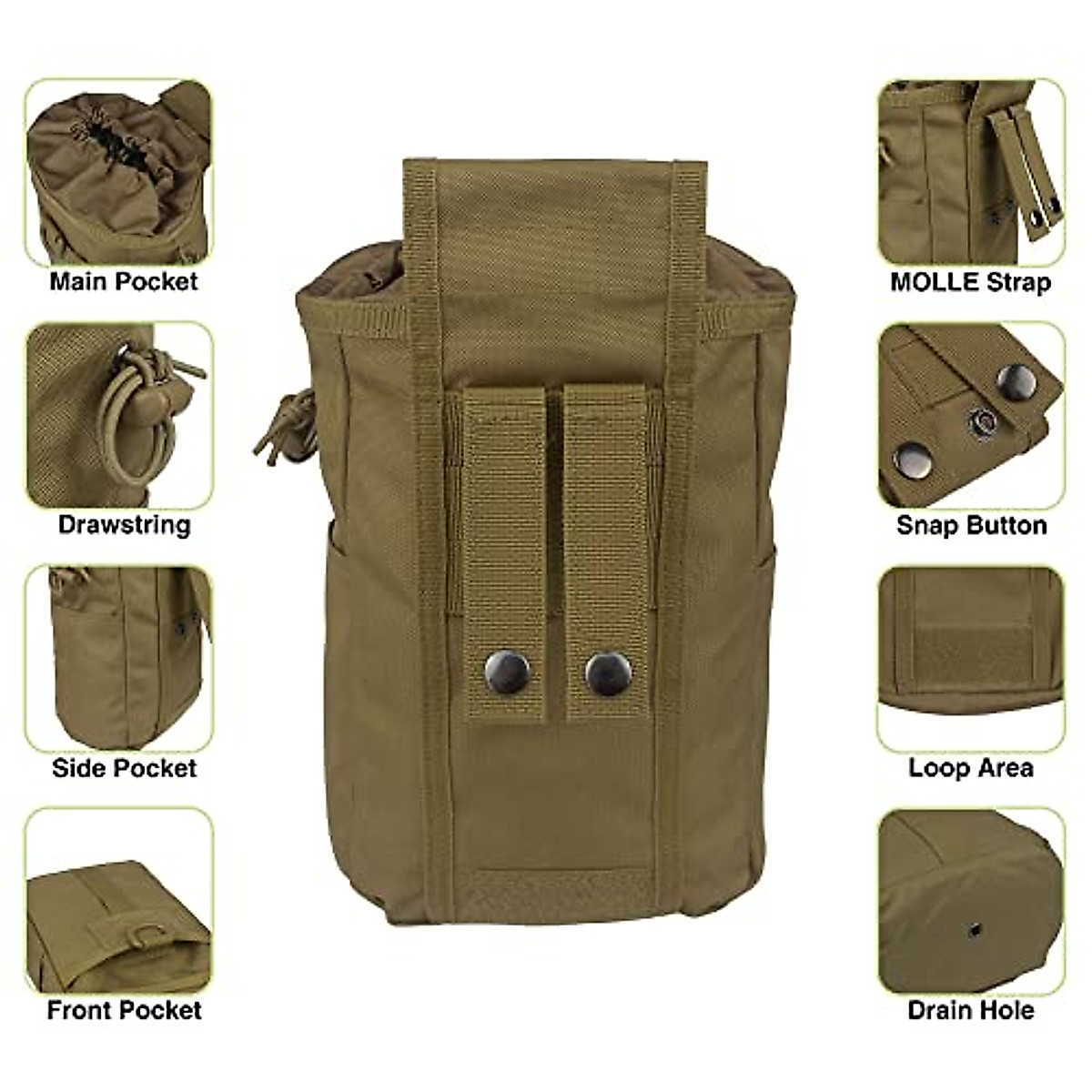 Tactical Military MOLLE Dump Pouch – Foldable Durable and Versatile Magazine Utility Waist Bag for Outdoor Enthusiasts, with 1 Flag Patch Included, Coyote Brown