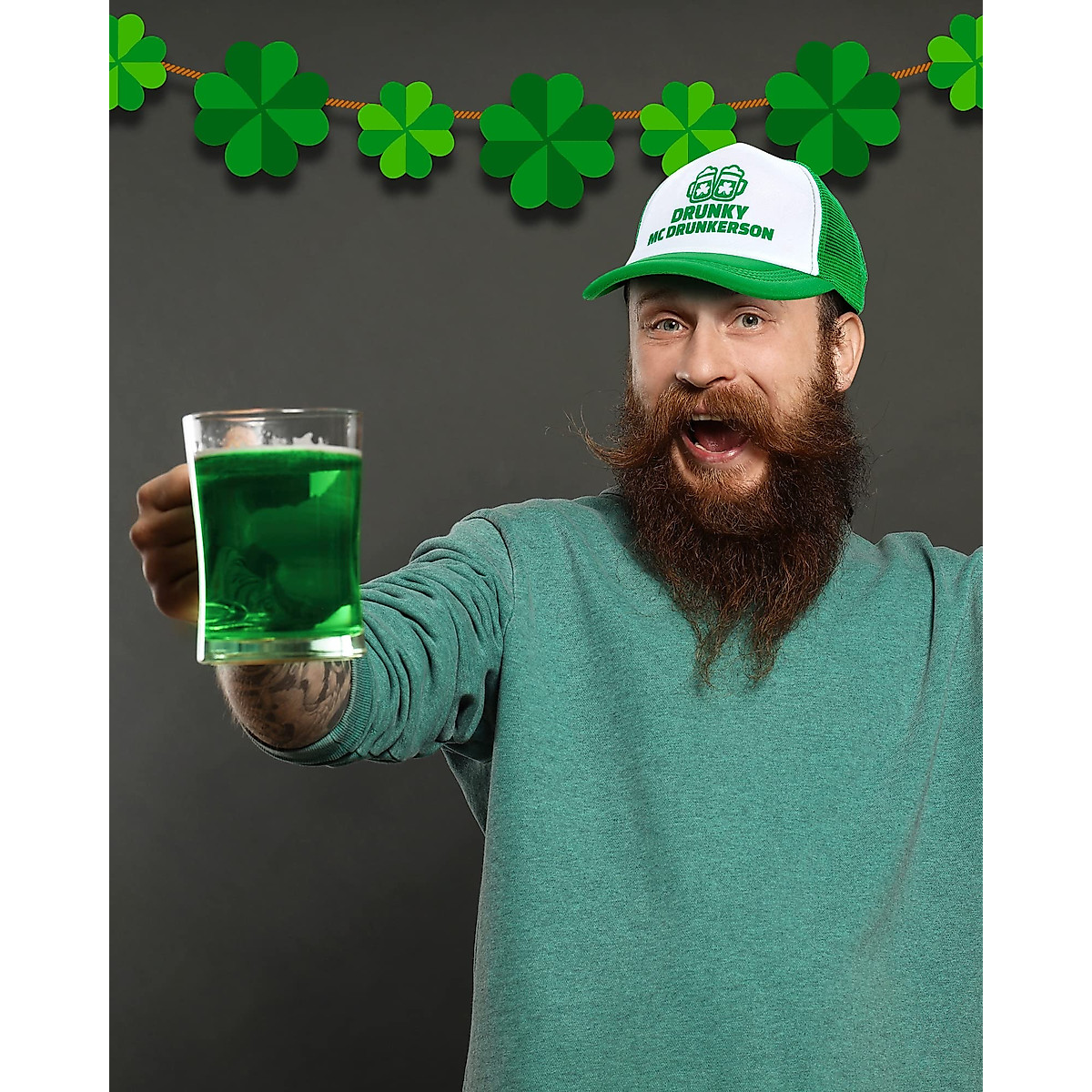 St. Patrick's Day Trucker Hat 2 Pieces Irish Green Mesh Cap Shamrock Hat Saint Patrick's Day Accessories Four-Leaf Clover Baseball Cap