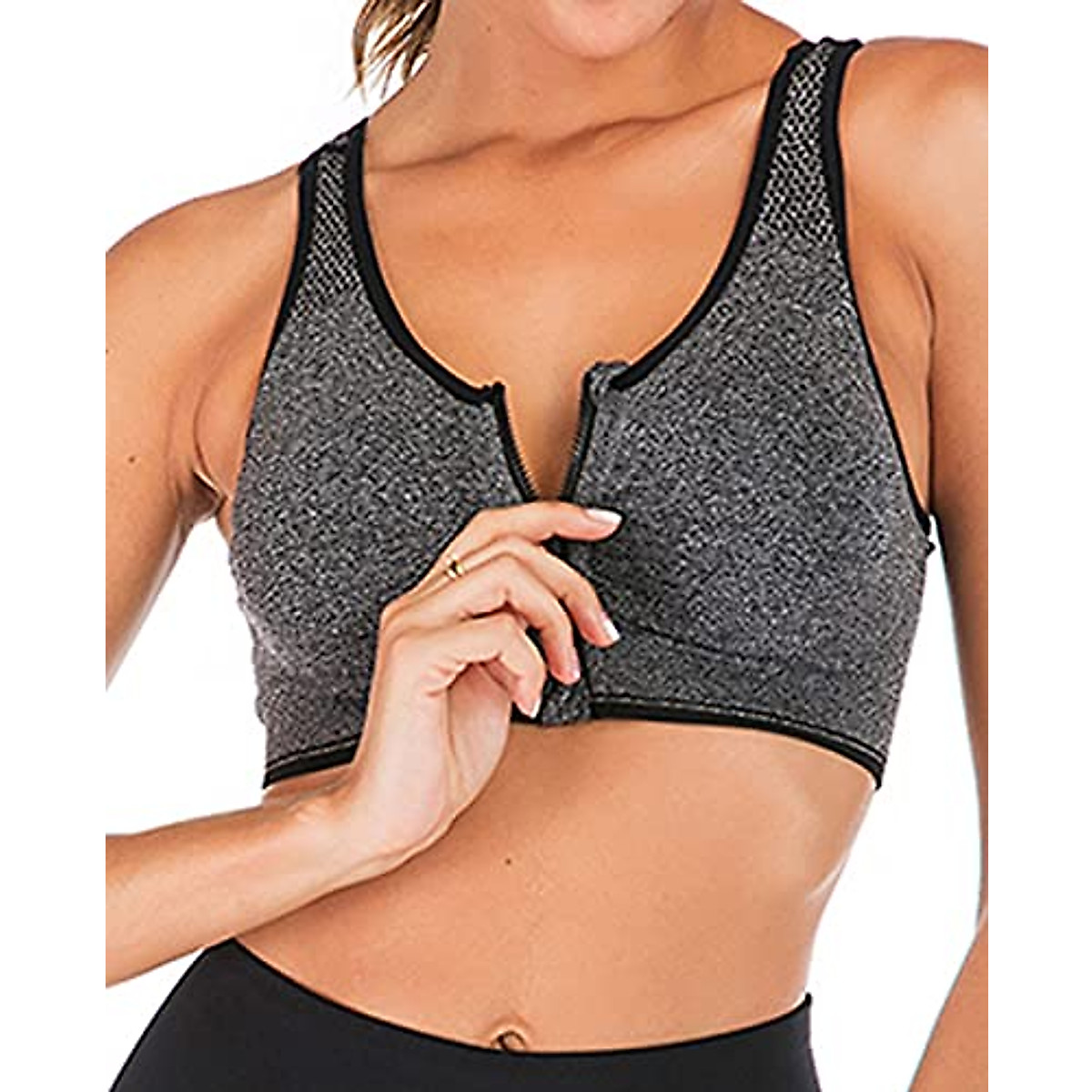FLORATA Sports Bras for Women Zip Front Sports Bra Wireless Post-Surgery Bra Removable Cups Yoga Sport Bra