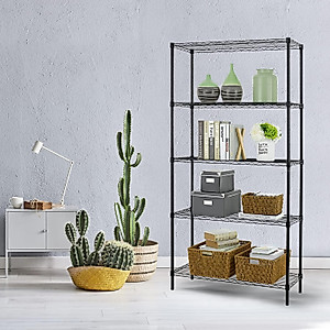 5-Tier Storage Shelves Adjustable,Wire Shelving Heavy Duty Storage Rack(250 Lbs Loading Capacity/Shelf) Metal Shelf Organizer Wire Rack Shelf for Pantry Garage Kitchen 36" D x14 W x 72" H -Black