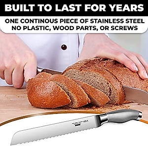 Orblue Serrated Bread Knife with Upgraded Stainless Steel Razor Sharp Wavy Edge Width - Bread Cutter Ideal for Slicing Homemade Bread, Bagels, Cake (8-Inch Blade with 5-Inch Handle)
