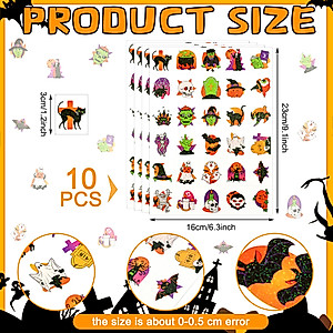 Libima 300 Pcs Halloween Glitter Tattoos for Kids Halloween Party Costume Accessory Glitter Temporary Tattoos Body Stickers Glitter Pumpkin Witch Hat Ghost Cat Skull Body Face Tattoos Stickers