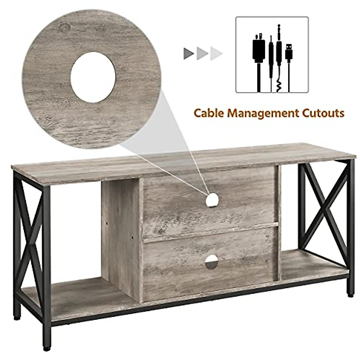 Yaheetech TV Stand for 65 inch TV Console Table with Storage Shelves Cabinet, 55" Wood Entertainment Center for Living Room, Industrial Modern Style TV Cabinet for Flat Screens, Gray