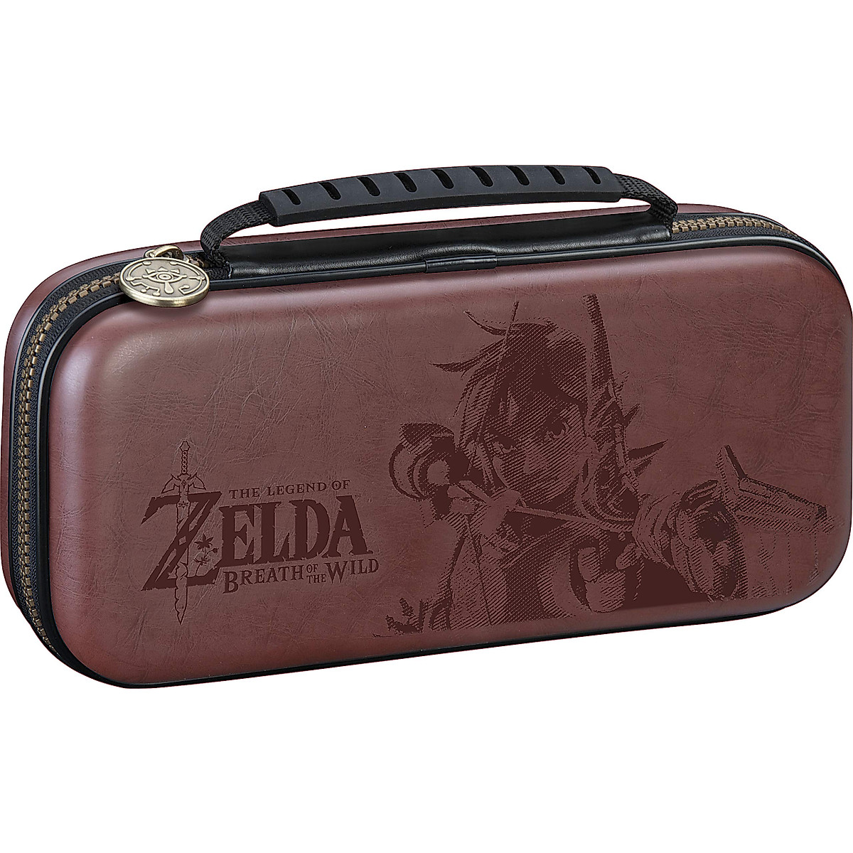 Officially Licensed Nintendo Switch Deluxe Zelda Link Travel Case – Premium Hard Case Made with Koskin Saddle Leather Embossed with Zelda Breath of The Wild Art 2 Game Cases