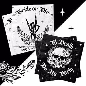40Pcs Till Death Do Us Party Napkins-Bride or Die Bachelorette Party Supplies Skull Gothic Disposable Napkins for Halloween Bridal Shower Engagement Wedding Decorations