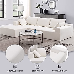 DEINPPA Modern Minimalist Style Modular Sofa Couch with Pillows, Deep Sectional Sofa Furniture Set, 4-Seater Chenille L-Shaped Sofa for Living Room Reception Room