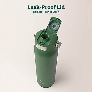 REDUCE Aura Vacuum Insulated 26 oz Water Bottle - Leak-Proof & Chug Spout for Quick Hydration - Keeps Drinks Cold for 30 Hours - Removable Handle for Travel or Gym - Soft Sit Base - Fairway Green