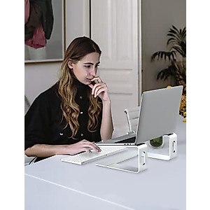 ALASHI Laptop Stand for Desk, Aluminum Computer Riser, Ergonomic Notebook Holder, Detachable Metal Laptops Elevator, PC Cooling Mount Support 10 to 15.6 Inches Notebook, Silver