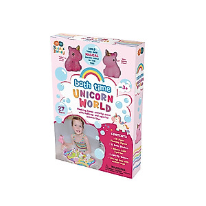 Buddy and Barney Bath Unicorn World Activity Set | Light up Floating Bath Toys for Toddlers | Set of 12 Floating Jigsaw Puzzle, 12 Foam Bath Stickers and Unicorn Water Squirter with Mesh Storage Bag