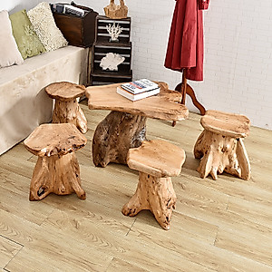 WELLAND Mushroom Seat Stool, Cedar Wood Flower Root/Stand