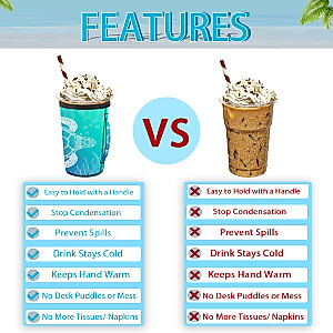 Reusable Iced Coffee Sleeves Sea Turtle Animals Neoprene Cup Sleeve with Handle Insulator Sleeve For Cold Drinks Beverages 30-32oz