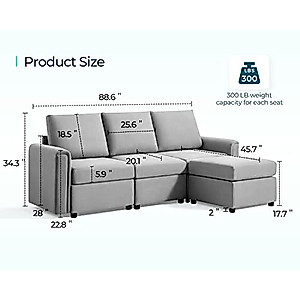 LINSY HOME Modular Sectional Sofa, Convertible L Shaped Sofa Couch with Storage, Modular Sectionals with Ottomans, Small Sofa Couch with Chaise for Small Space, Living Room, Gray