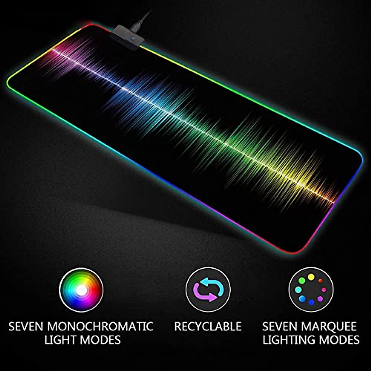 Gaming Mouse Pads Green Hexagon Texture Pattern RGB Gaming Mouse Mat LED Glowing Computer Keyboard Carpet XXL with 14 Lighting Modes Desk Pad,400x800mm