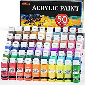 Shuttle Art Acrylic Paint, 50 Colors Acrylic Paint Set, 2oz/60ml Bottles, Rich Pigmented, Water Proof, Premium Acrylic Paints for Artists, Beginners and Kids on Canvas Rocks Wood Ceramic Fabric