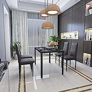 DFONCE 5-Piece Kitchen Dining Table Set Dining Table Set with Glass Tabletop PU Leather Chairs Dining Table Set for 4 for Dining Room Kitchen Dinette and Compact Spac Black