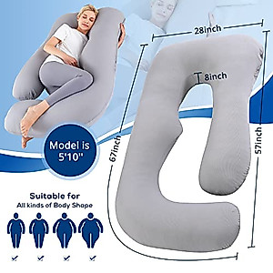 Sasttie Cooling Pregnancy Pillows for Sleeping, Maternity Pillow for Pregnant Women, 59'' U Shaped Pregnant Pillow with Removable Cooling Cover, Pregnancy Must Haves, Light Grey