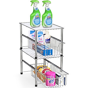 SimpleHouseware Stackable Under Sink Cabinet Sliding Basket Organizer Drawer, Chrome