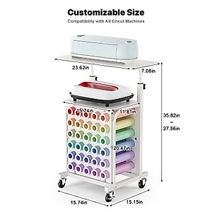 Zefinot Rolling Craft Cart with Vinyl Roll Holder and Adjustable Table Height, Craft Organizers and Storage Table Compatible with Cricut Machine for Craft Room