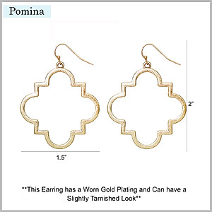 POMINA Quatrefoil Clover Gold Dangle Drop Earrings Gold Silver Two Tone Textured Trendy Fashion Earrings for Women