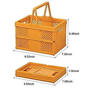 [2-Pack] Plastic Baskets for Shelf Storage Organizing, Durable and Reliable Portable Folding Storage Crate, Ideal for Home Kitchen Classroom and Office Organization, Bathroom Storage-Yellow