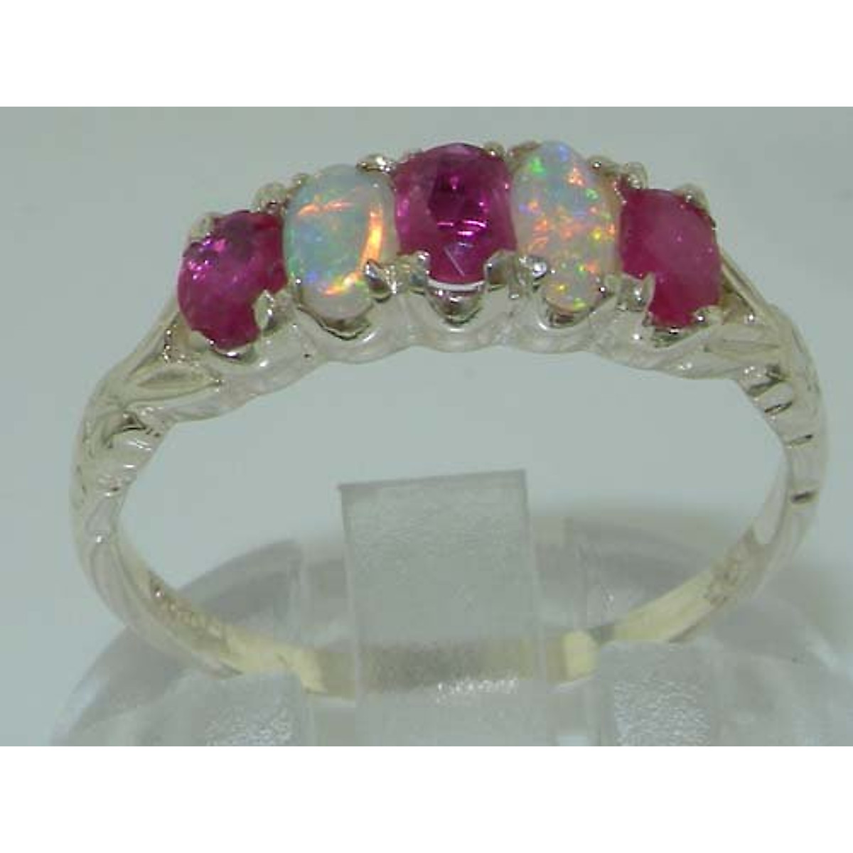 LetsBuyGold 925 Sterling Silver Natural Ruby and Opal Womens Anniversary Ring - Size 7.25
