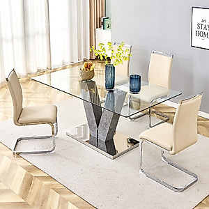 AISYKOD Dining Chairs Set of 4, Modern Dining Room Chair with Faux Leather Upholstered Seat High Back & Sturdy Chrome Silver Legs, Sillas De Comedor Chair for Dining Room,Kitchen,Living Room,Beige