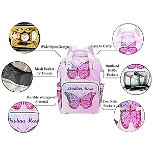 Purple Butterfly Girl Personalized Diaper Backpack with Name,Custom Travel DayPack for Nappy Mommy Nursing Baby Bag One Size