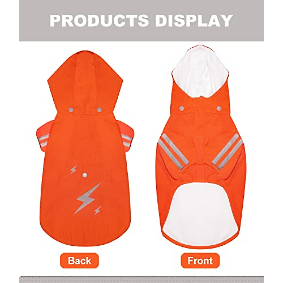 Dog Raincoat, Waterproof Hooded Dog Rain Jacket, Adjustable Dog Raincoat with Hood Leash Hole, Lightweight Pet Raincoat with Reflective Strip, Dog Raincoats for Small Medium Large Dogs (Large, orange)