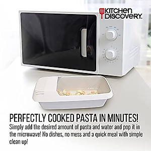 Kitchen Discovery Microwave Pasta Cooker- No Boil, No Mess, No Stick Pasta Cooker With Strainer Ready In As Little As 10 Minutes for up to 4 Servings