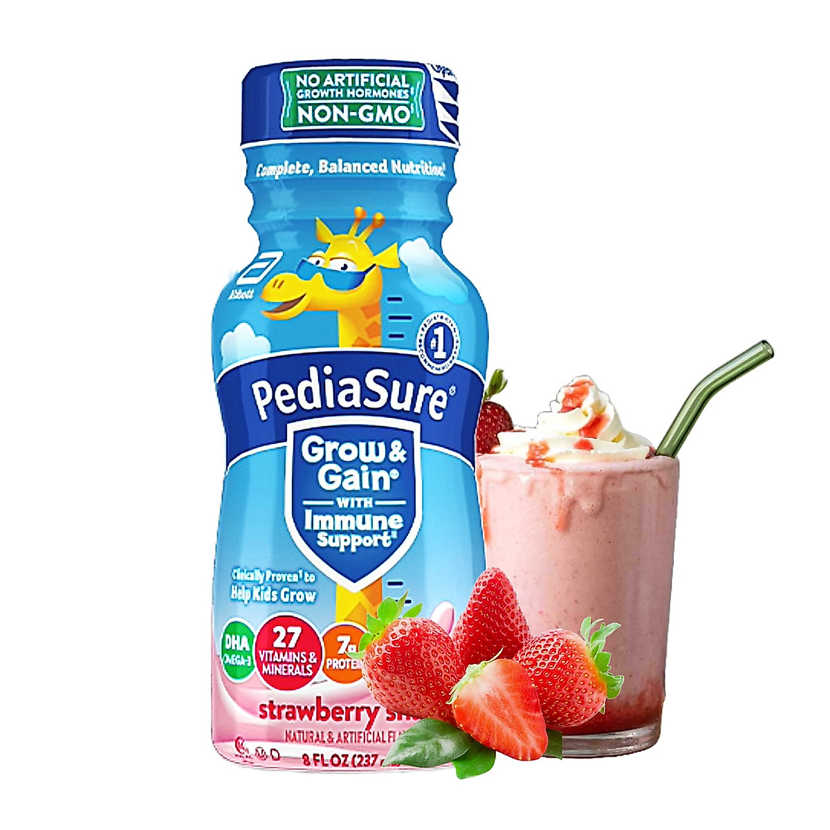 PediaSure Grow and Gain With Immune Support Shake | Complete Balanced Nutrition | Strawberry, Vanilla, and Chocolate Flavors Assortments It’s Great for Kids Breakfast, in a Lunch Box, and as a Snack! | 8 FL OZ Bottle- BETRULIGHT Value Pack of 6 (Assortmen