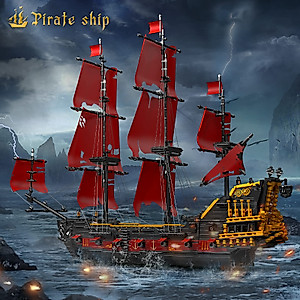Mould King 13109 Queen Anna's Revenge Pirate Ship Model Building Blocks Kit, MOC Pirate Ship Building Sets, 3139 Pieces Large Red Set for Kids and Teens