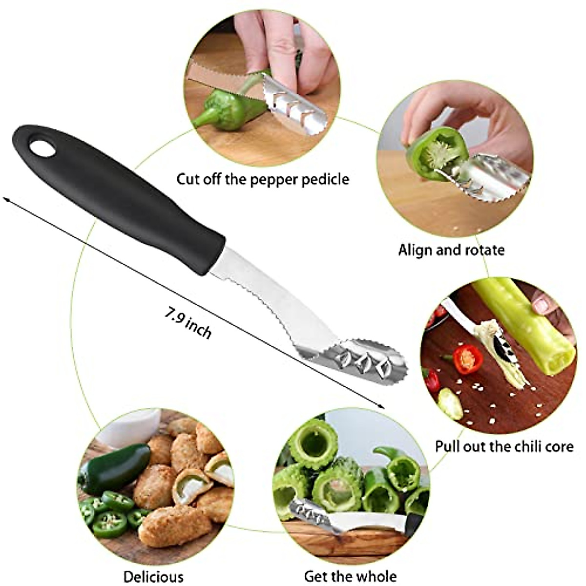 Openfly Vegetable Corer Tool, 6 Pcs Stainless Steel Fruit and Vegetable Corer Jalapeno Pepper Corer Tools Corer and Pitter Tomato Corer Remover Cherry Pitter Zucchini Corer to Remove Seeds