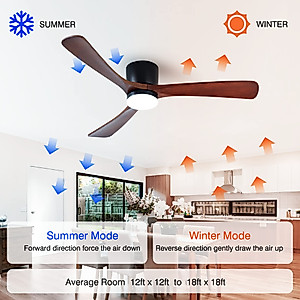 HUMHOLD 52" Wood Ceiling Fan with Lights Remote, Reversible DC Motor 6-Speed Ceiling Fan, 3 Blades Low Profile Flush Mount Ceiling Fans, Modern Ceilingfans for Low Profile, Walnut and Matte Black
