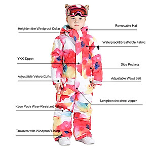 GSOU SNOW Ski Suit Kids Snowsuit One Piece Boys Girls Snowboard Suit Ski Jumpsuits Coveralls Waterproof Windproof
