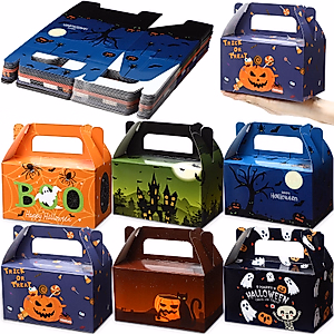 Zhanmai 36 Pack Halloween Treat Box Halloween Goodie Boxes Trick or Treat Boxes Halloween Boxes Container Halloween Cookie Cupcake Snack Box with Handle Party Favor Box