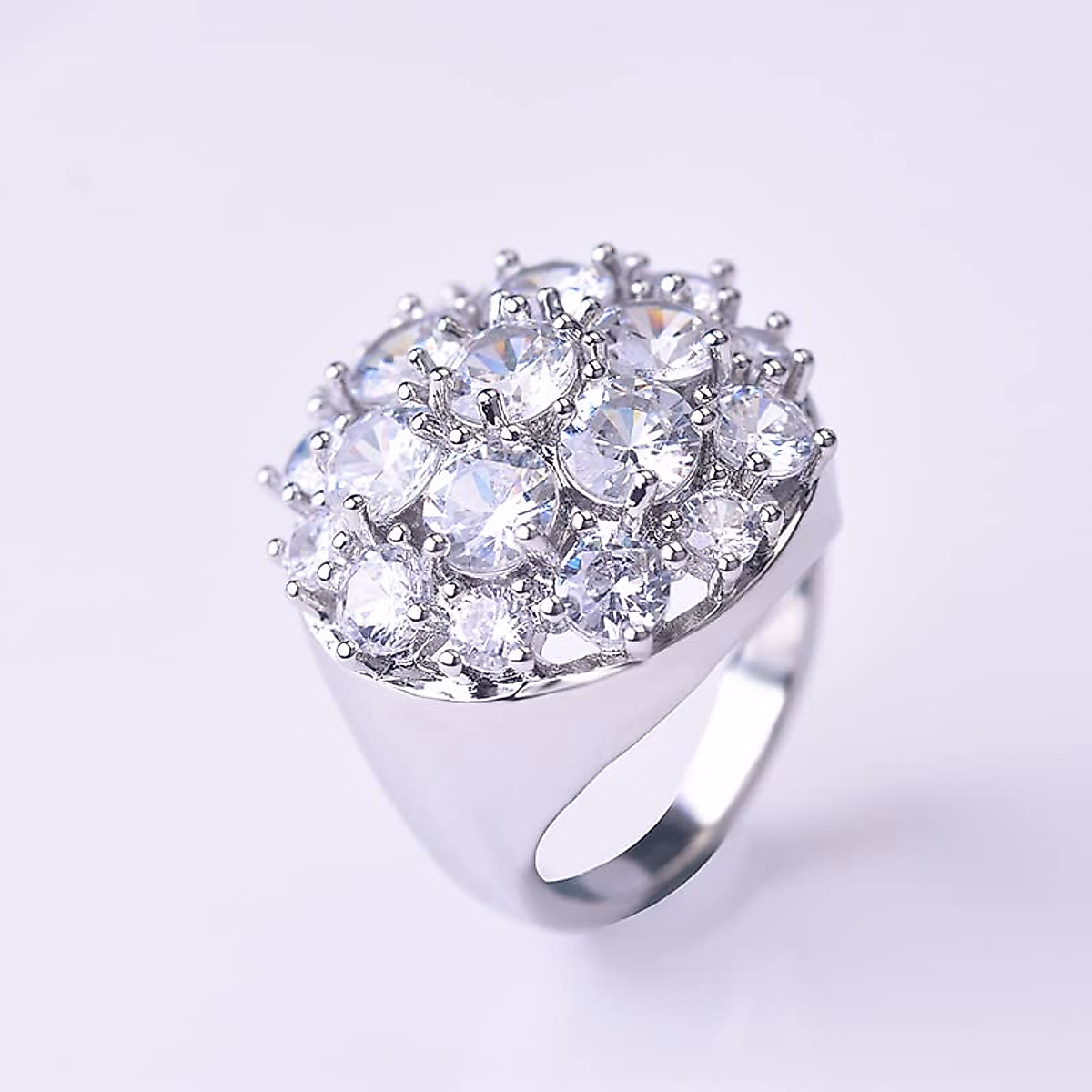 Luxury Full Diamond Round Super Flash Zircon Ring Banquet 925 Sterling Silver Ring Round Cut Cubic Zirconia Ring Simulation Diamond Fashion Wedding or Engagement Ring CZC441 (6, Rose Gold)