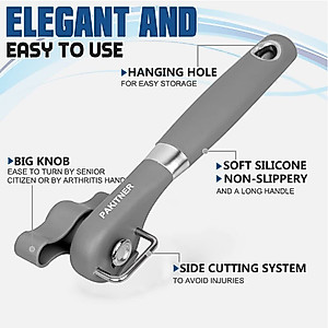 PAKITNER- Cut safe can opener, Manual can opener smooth edge - handheld Side cut can opener with Sharp Blade, Comfortable Grip Handle Food Grade Stainless Steel Cutting Can Opener, Gray
