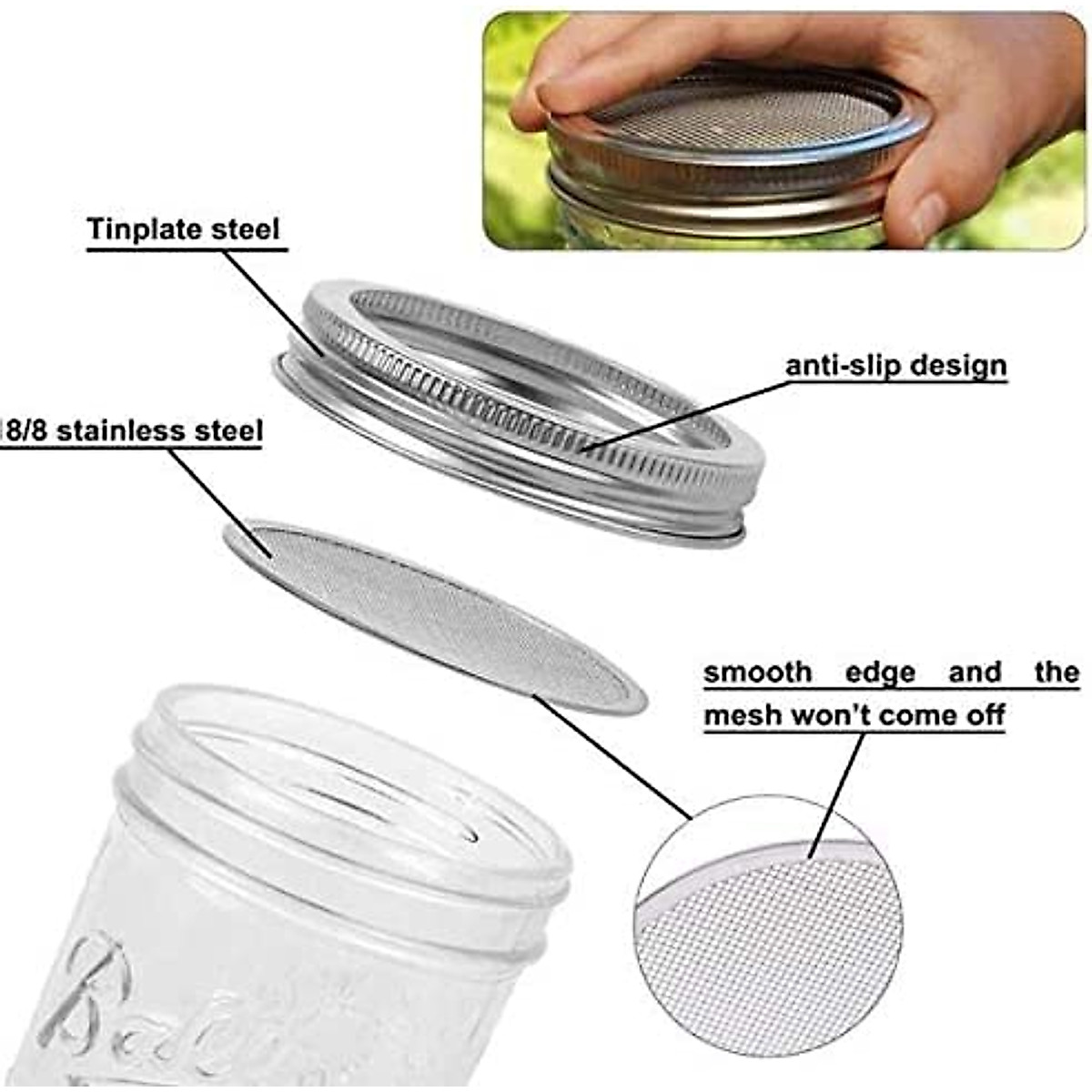 Sprouting Jar Kit, 2 Wide Mouth Mason Jars with Stainless Steel Strainer Lids Stands and Tray Germinator Set, Indoor Seed Sprouter Jar Kit for Growing Broccoli Beans