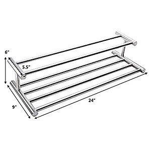 Tangkula Wall Mounted Bathroom Shelf with 2-Tier Bars, 24 Inch Stainless Steel Shelf, Polished Mirror Finish, Home Hotel Toilet Double Layer Bathroom Shelf