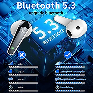 Renimer Wireless Earbud, Bluetooth 5.3 Headphones in Ear with Immersive Sound, Bluetooth Earbud Dual LED Display Wireless Earphones IP7 Waterproof Ear bud, 35H Playtime, Noise Cancelling, USB-C, White