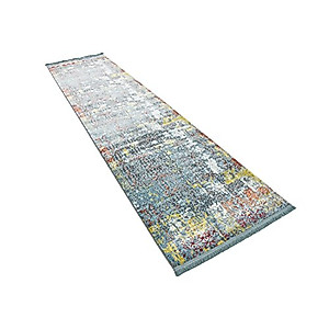 Unique Loom Baracoa Collection Bright Tones Vintage Traditional Runner Rug, 2' 7" x 10' 0", Teal/Ivory